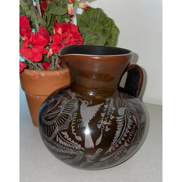 Unmarked | Accents | Mexican Hand Painted Burnished Pottery Pitcher ...